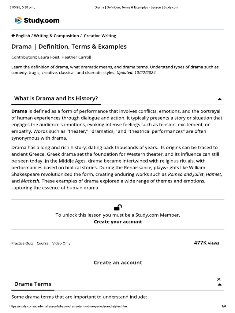 DRAMA Definition Foist, Caroll | PDF