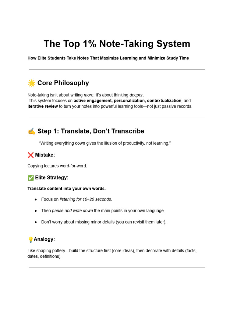 The Top 1% Note-Taking System | PDF | Cognitive Science | Cognition