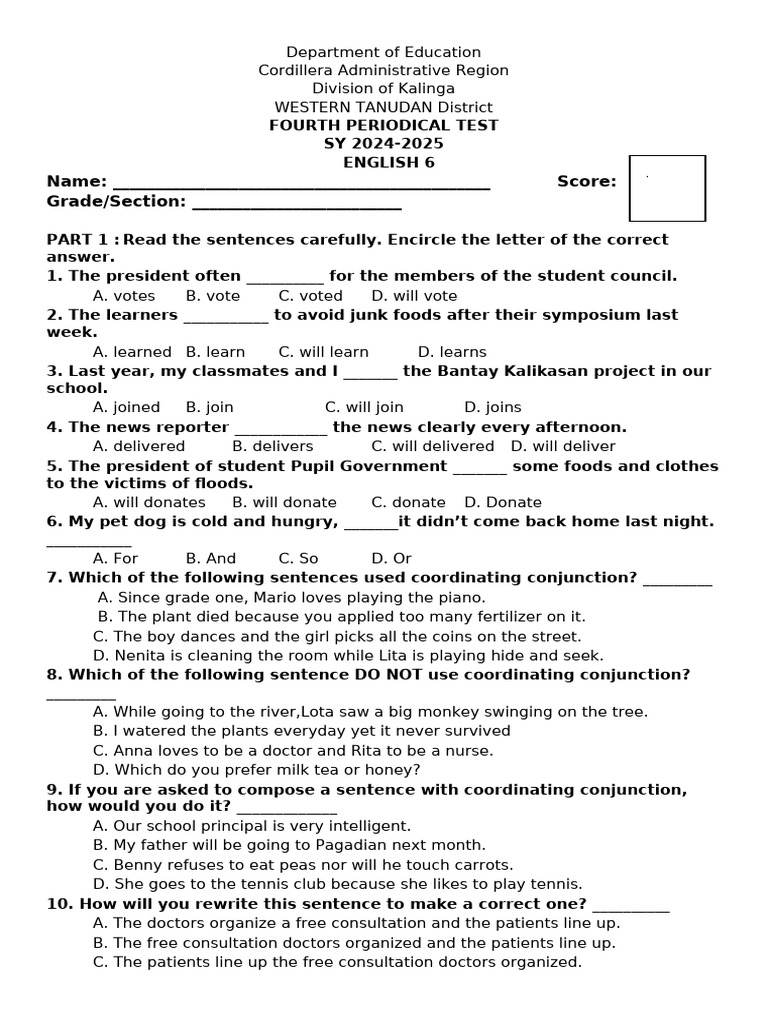 ENGLISH GRADE 6 4th Quarter | PDF