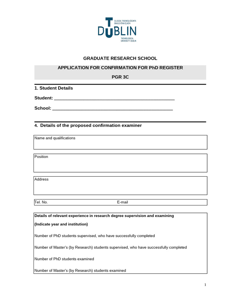 PGR 3C Application For Confirmation For PHD Register | PDF