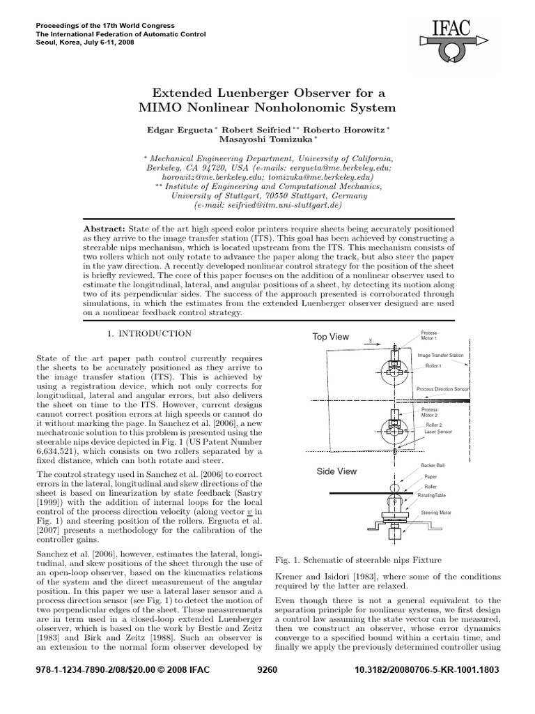 Extended Luenberger Observer For A MIMO | PDF | Control Theory | Matrix ...