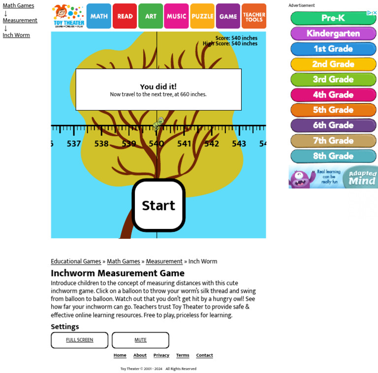 Inchworm Measurement Game Toy Theater | PDF