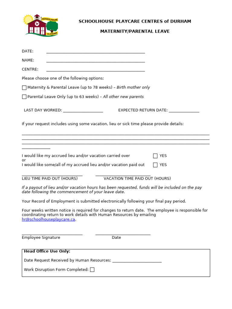 Maternity 0 Parental Leave Request Form - 2023 | PDF