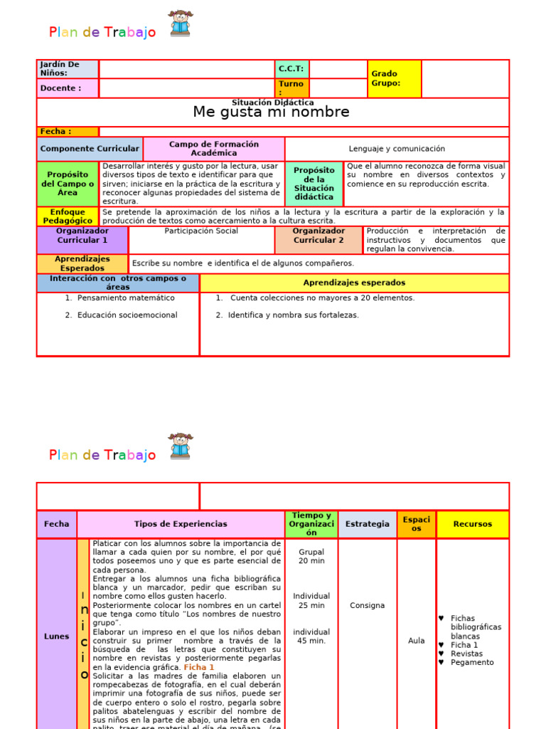 PLAN ME GUSTA MI NOMBRE 2do | PDF | Aprendizaje