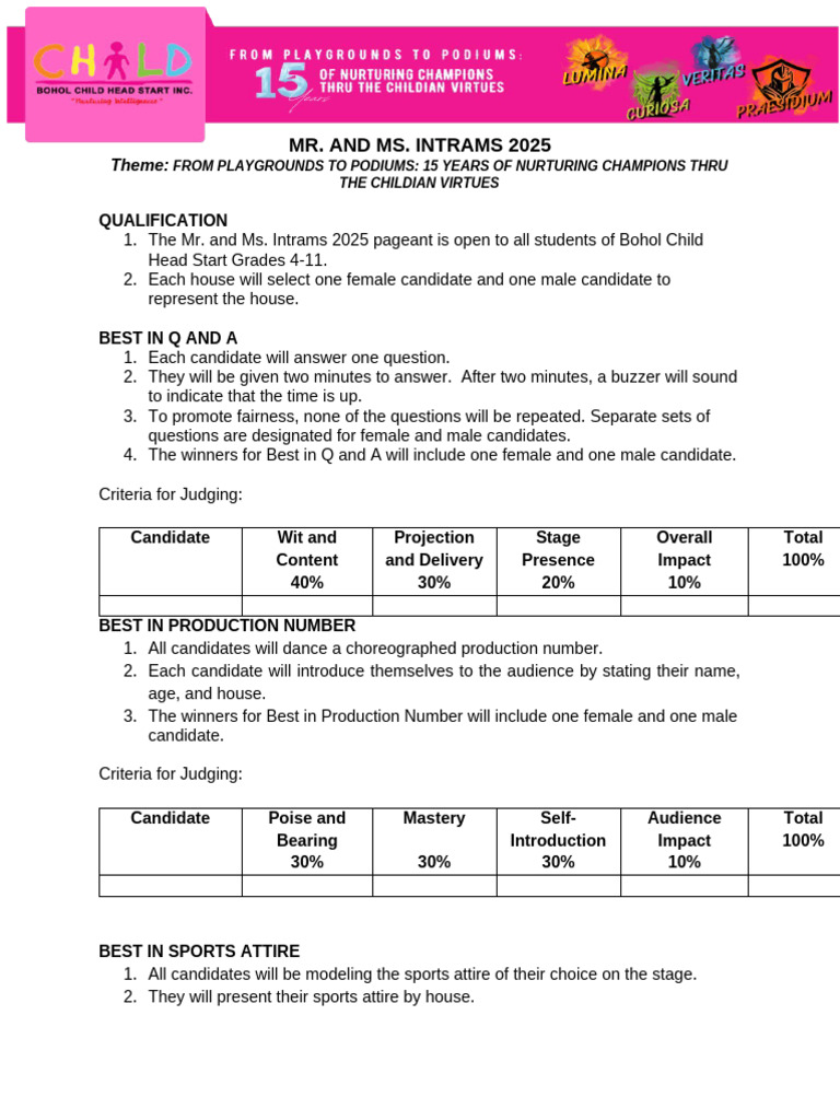 Mr. and Ms. Intrams 2025 Criteria | PDF