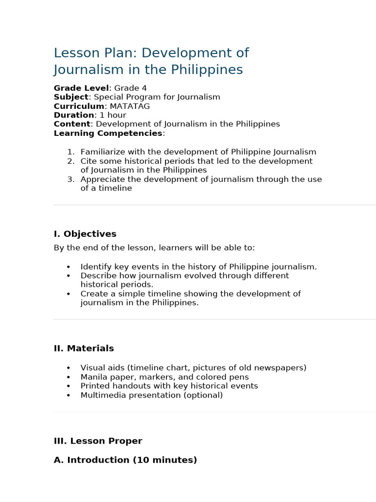 Journalism W3 Lesson Plan | PDF | Journalism | Lesson Plan