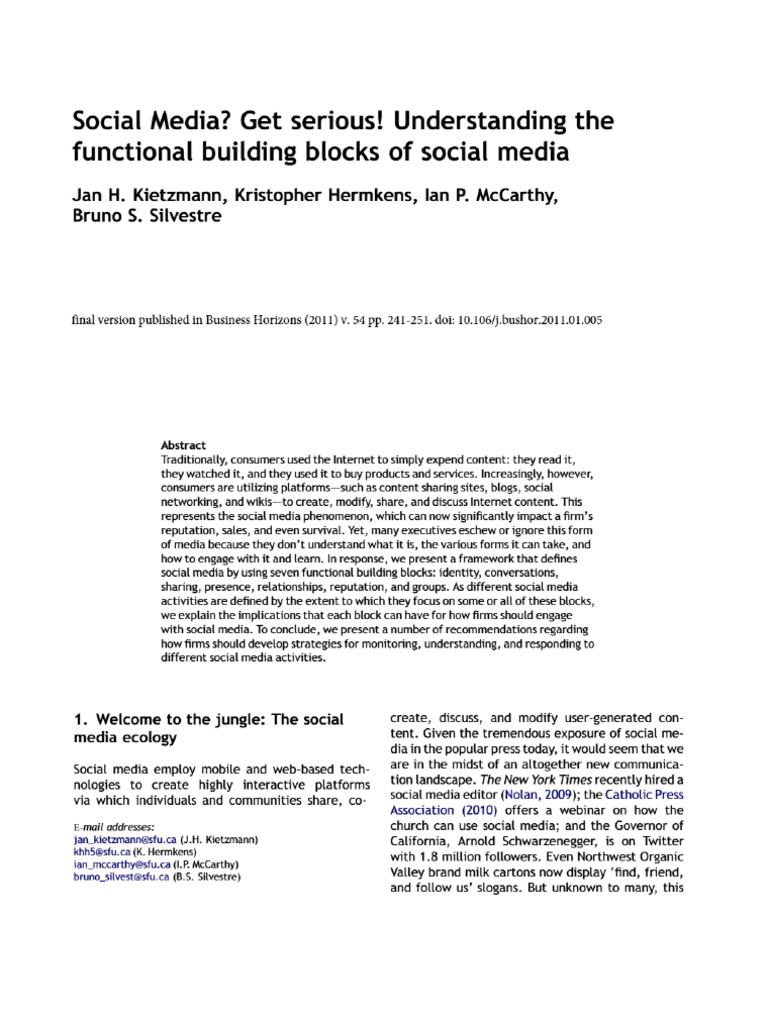 Social Media - Get Serious! Understanding The Functional Building Blocks of Social Media | PDF