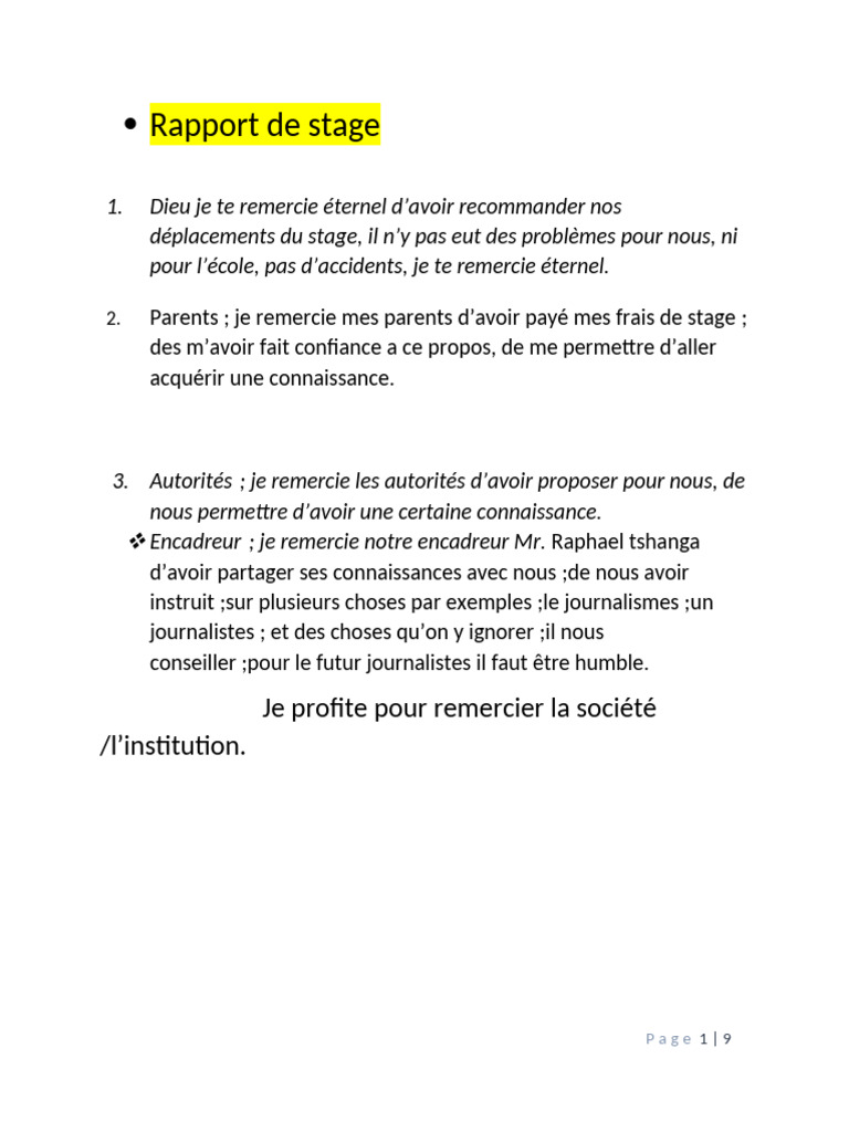 Rapport de stage en journalisme | PDF | Journaliste | Journalisme
