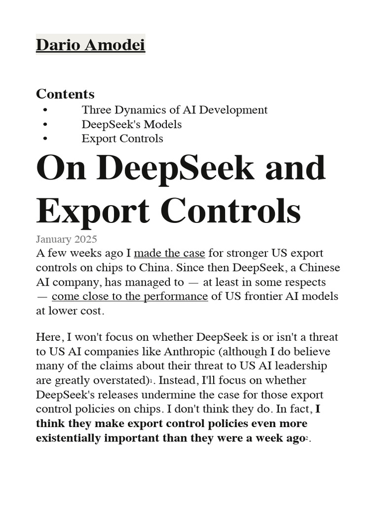 DeepSeek AI Models and Export Controls | PDF
