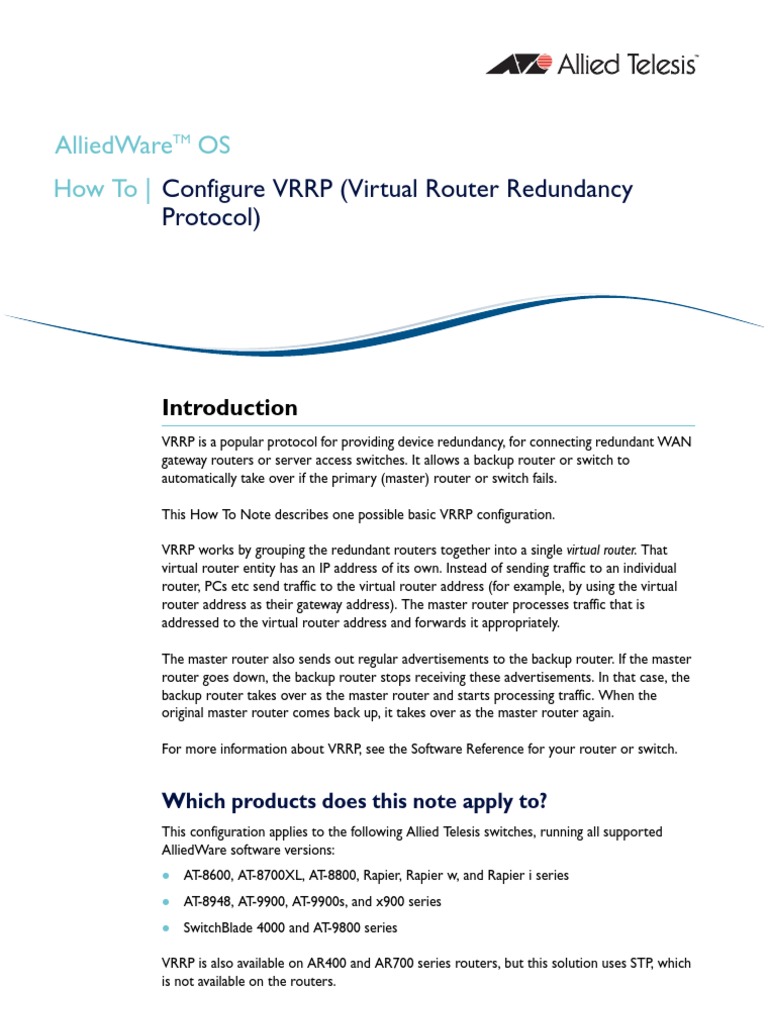 EXTREME-Howto Config VRRP Basics | PDF | Network Switch | Router (Computing)