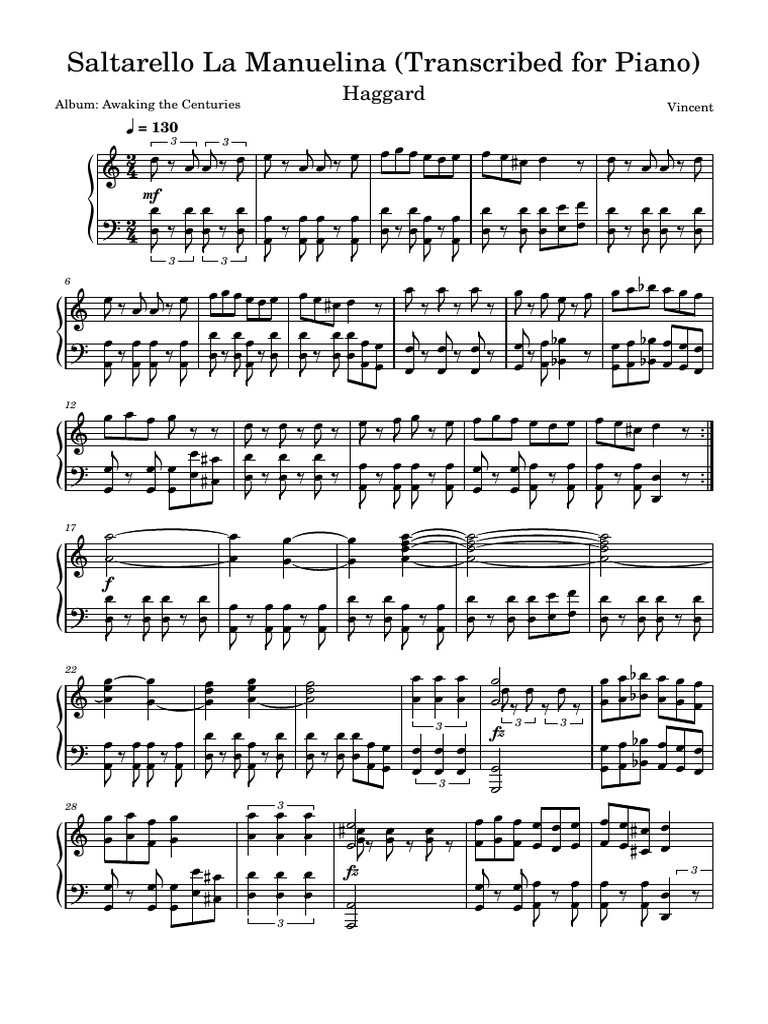 Haggard - Saltarello La Manuelina (Transcribed For Piano) | PDF