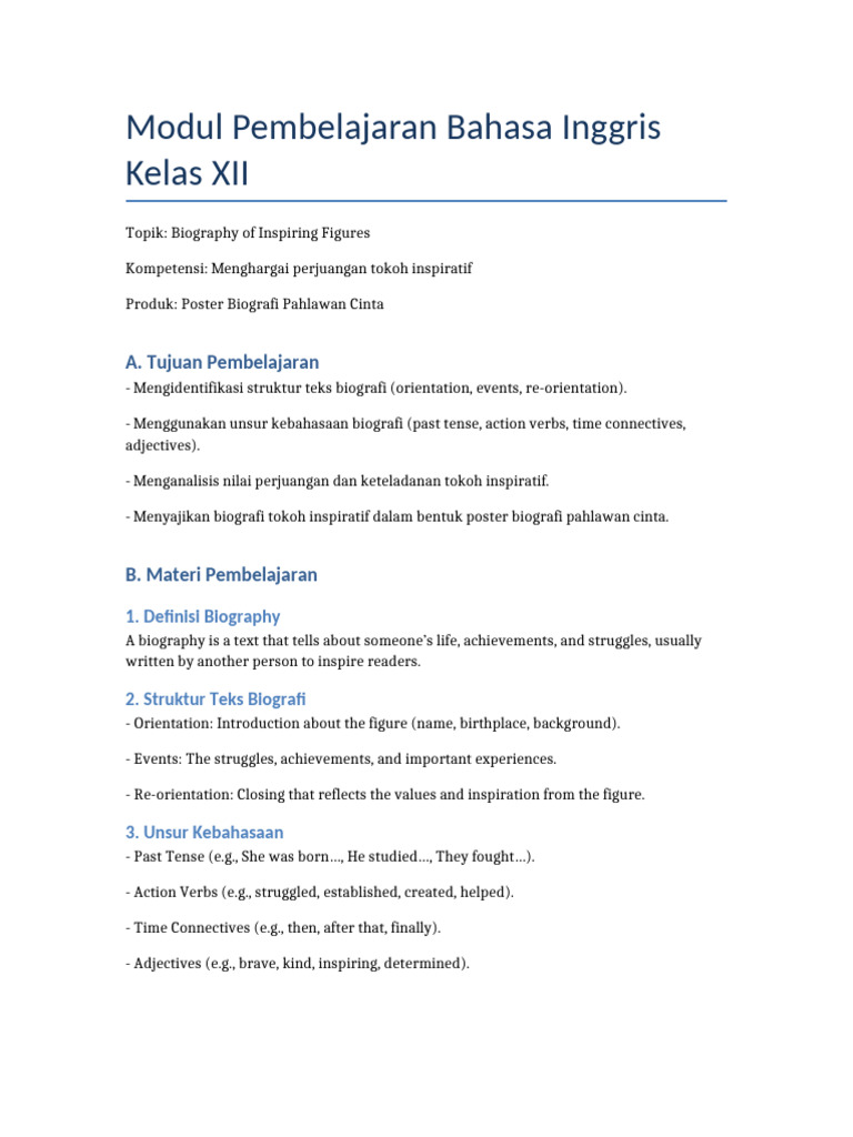 Modul Biography Kelas12 With Template | PDF