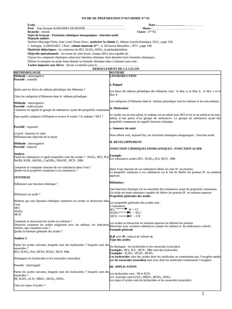 Fonction acide en chimie inorganique | PDF | Oxyde | Acide