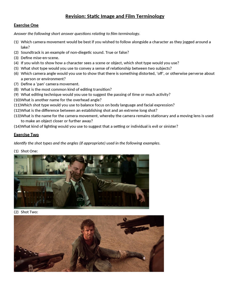Film and Static Image Terminology Revision Booklet | PDF | Typography ...