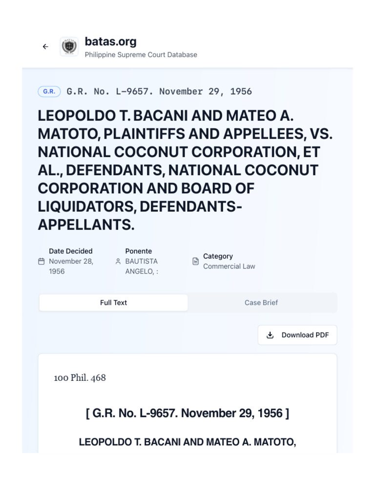 Leopoldo Bacani Mateo Matoto, Plaintiffs Appellees, National Coconut ...