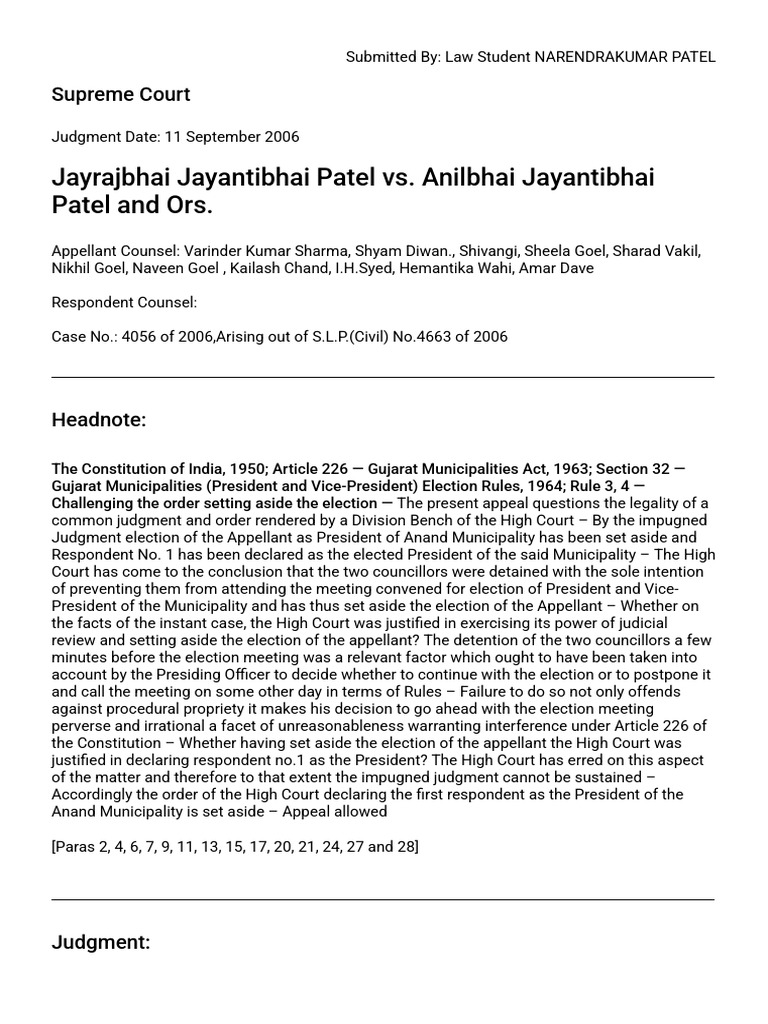 Jayrajbhai Jayantibhai Patel Vs Anilbhai Jayantibhai Patel and Ors | PDF | Judgment (Law) | Appeal