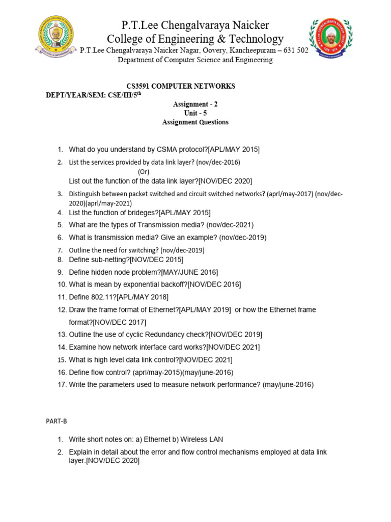 CS3591 CN Important Questions Unit 5 Ver 1.2 | PDF | Computer Network | Ethernet