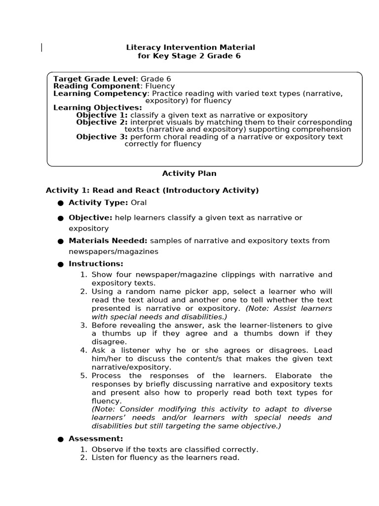 Grade 6 - Fluency - Practice Reading With Varied Text Types (Narrative ...