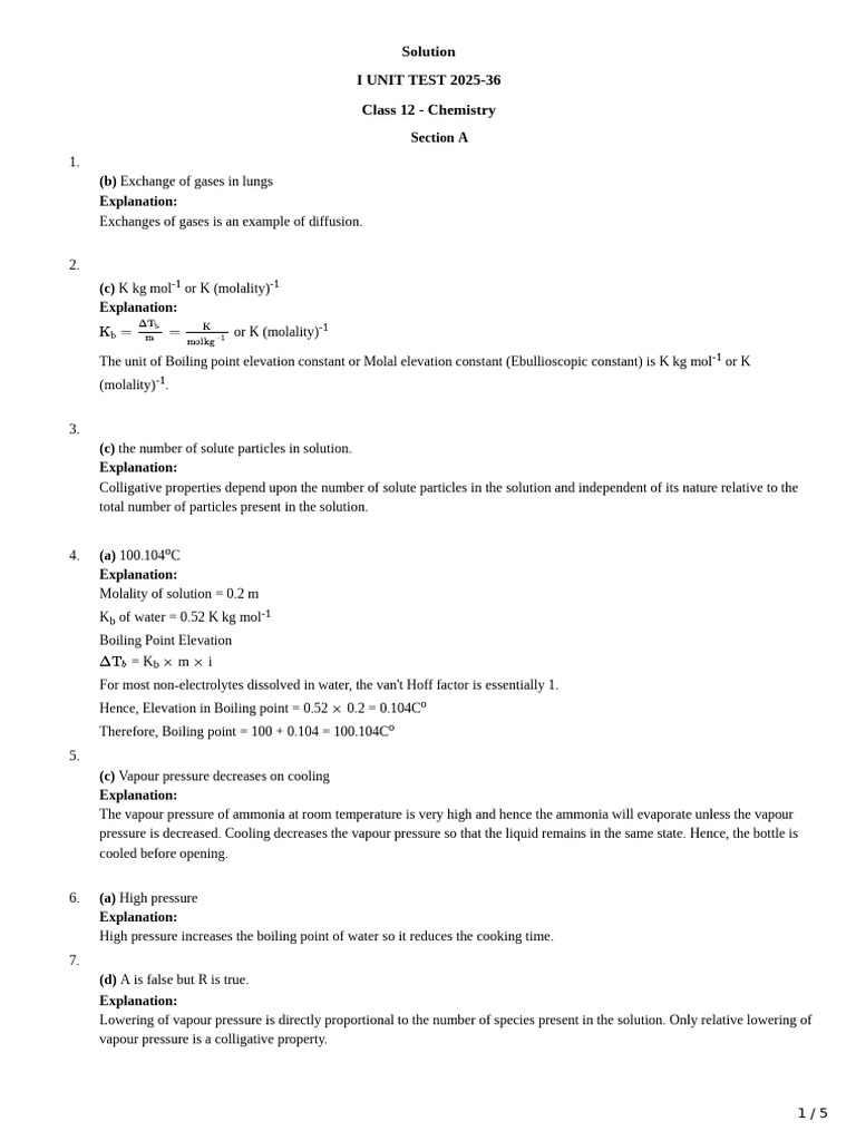 12 Chemistry Set B Answer Key | PDF | Boiling | Physical Chemistry