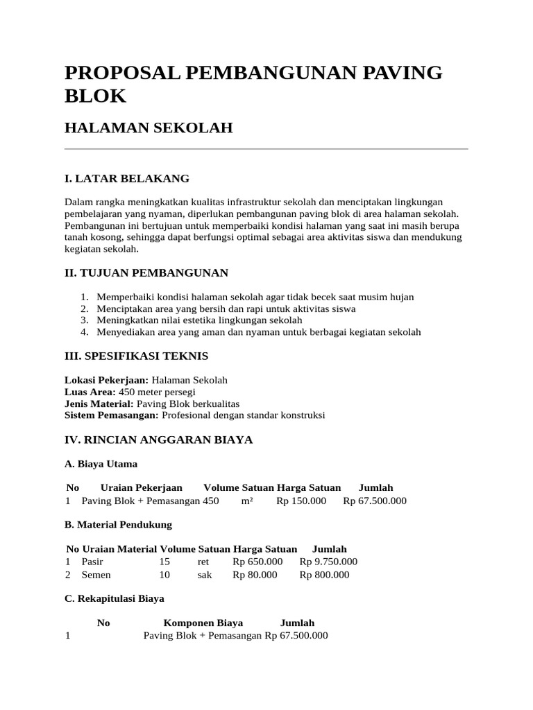 Proposal Paving Blok Halaman Sekolah | PDF