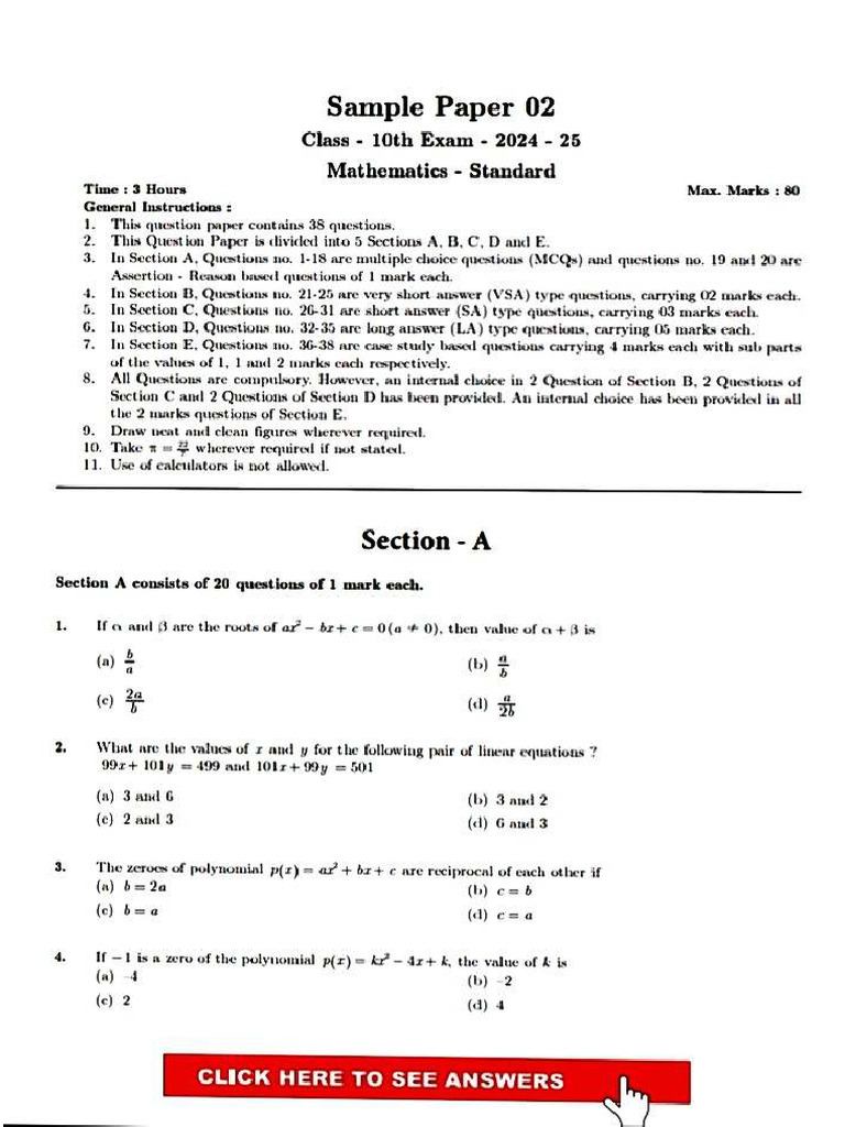 Mathematics Sample Paper 02 | PDF