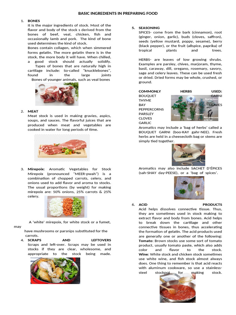 Essential Ingredients for Stock Making | PDF | Stock (Food) | Herbs And ...