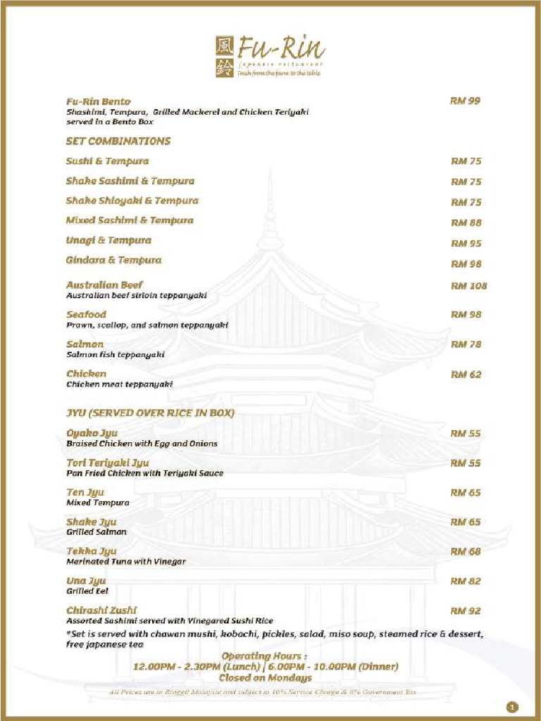 Fu Rin Japanese Restaurant Menu | PDF