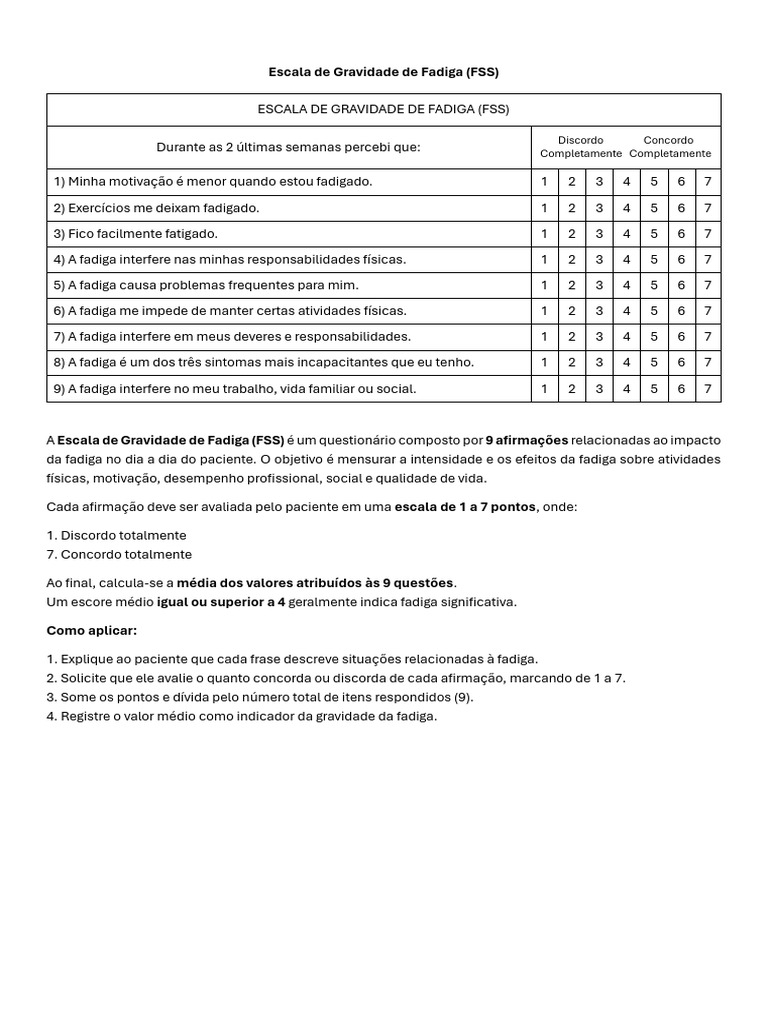 Escala de Gravidade de Fadiga (FSS) | PDF