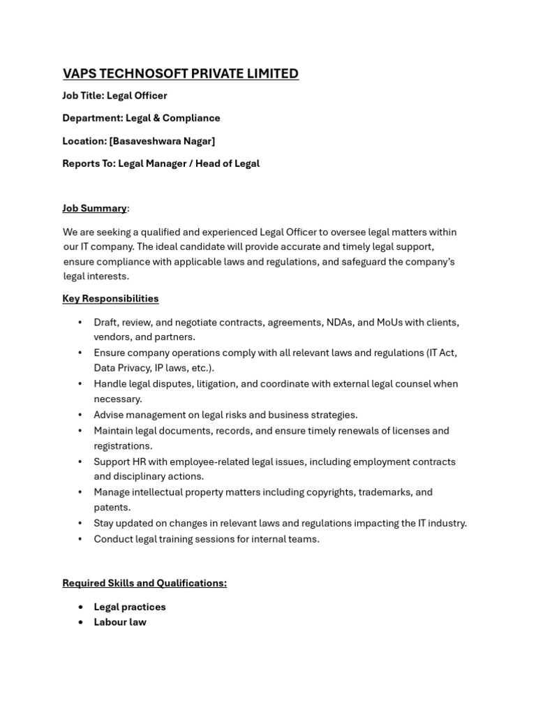 Legal Officer JD 1 | PDF