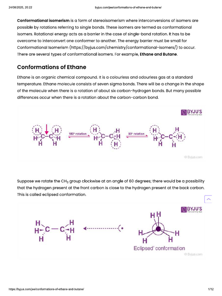 Conformationss of Ethane | PDF