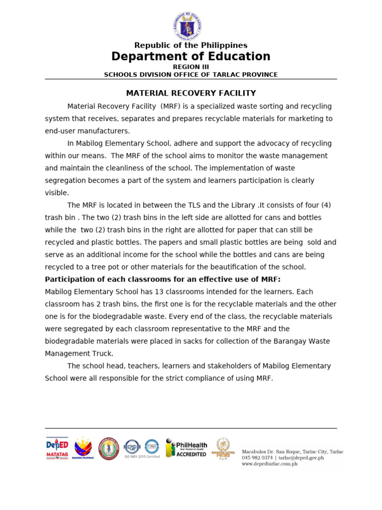 Material Recovery Facility 1 | PDF