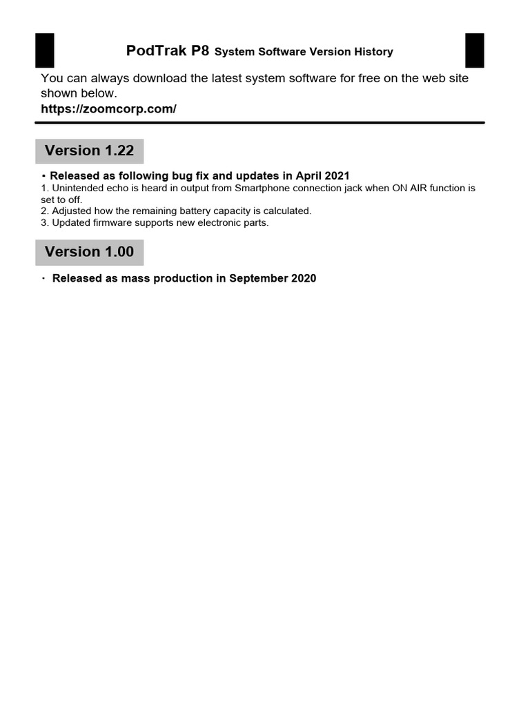 P8 System Software Version History 122 en | PDF