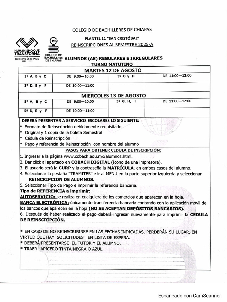 Aviso de Reinscripcion Matutino | PDF