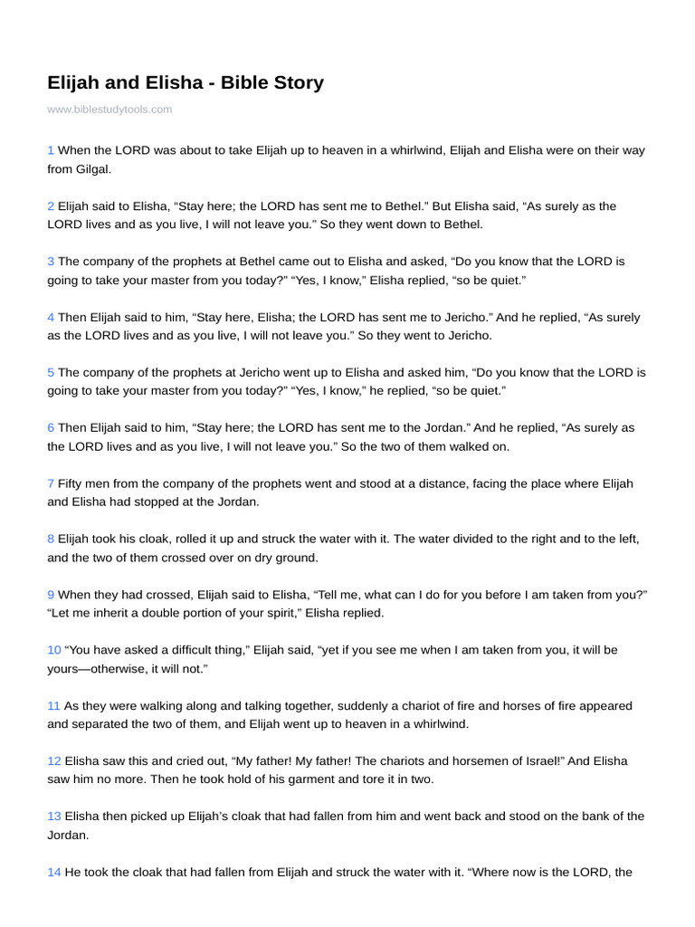 Elijah and Elisha - Bible Story | PDF | Elijah | Books Of The Hebrew Bible