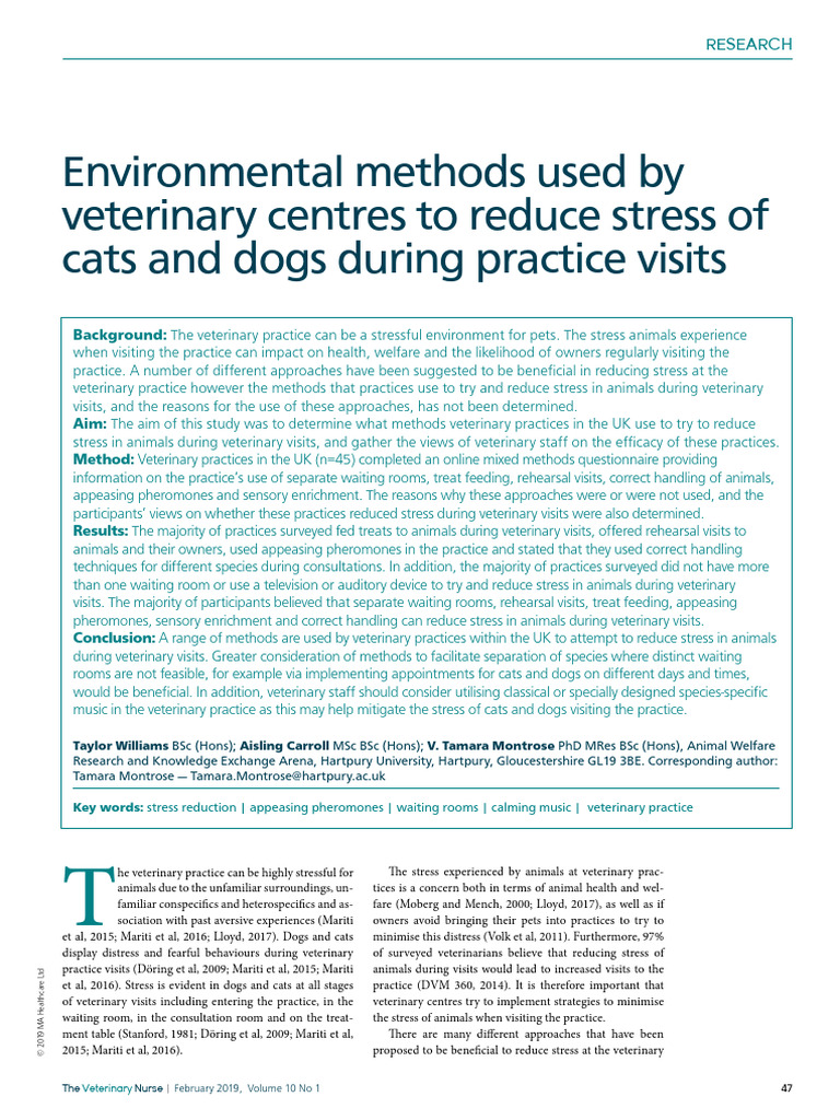 Environmental Methods Used by Veterinary Centres To Reduce Stress of ...