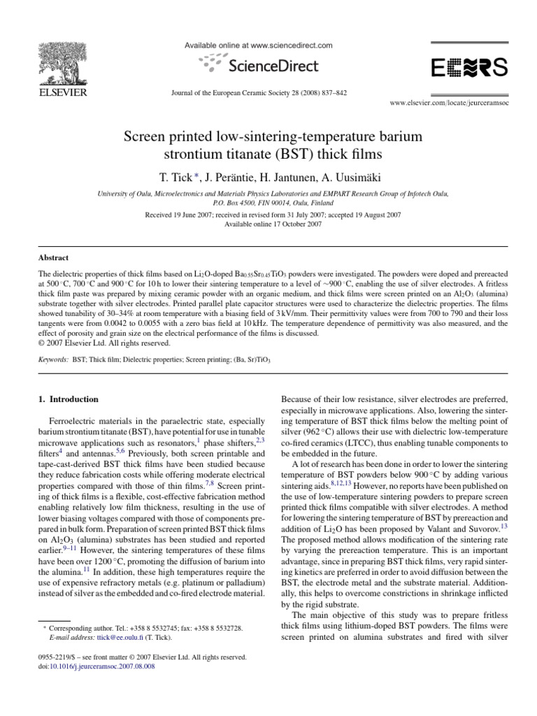 Screen Printed Low-Sintering-Temperature Barium Strontium Titanate ...