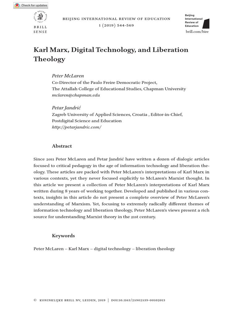 Mclaren Jandric 2019 Karl Marx Digital Technology and Liberation ...