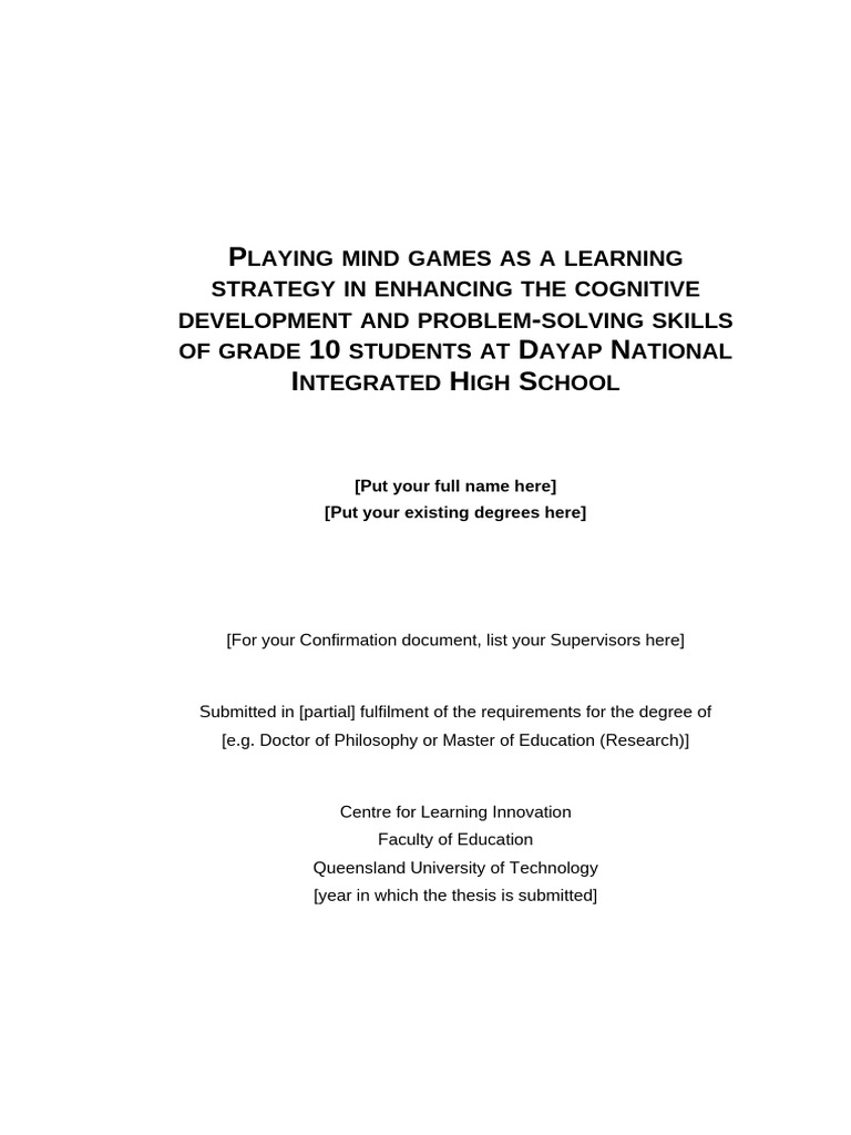 Playing Mind Games As A Learning Strategy in Enhancing The Cognitive ...