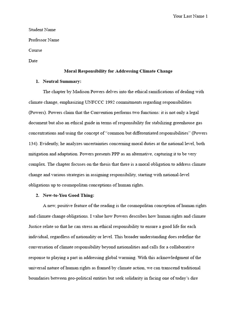 Moral Responsibility For Addressing Climate Change 1. Neutral Summary ...
