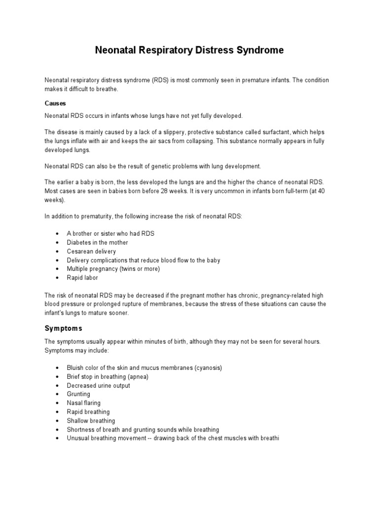 Neonatal Respiratory Distress Syndrome | PDF | Breathing | Preterm Birth