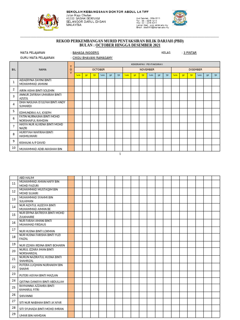 Contoh Rekod Perkembangan Murid PBD 3 | PDF