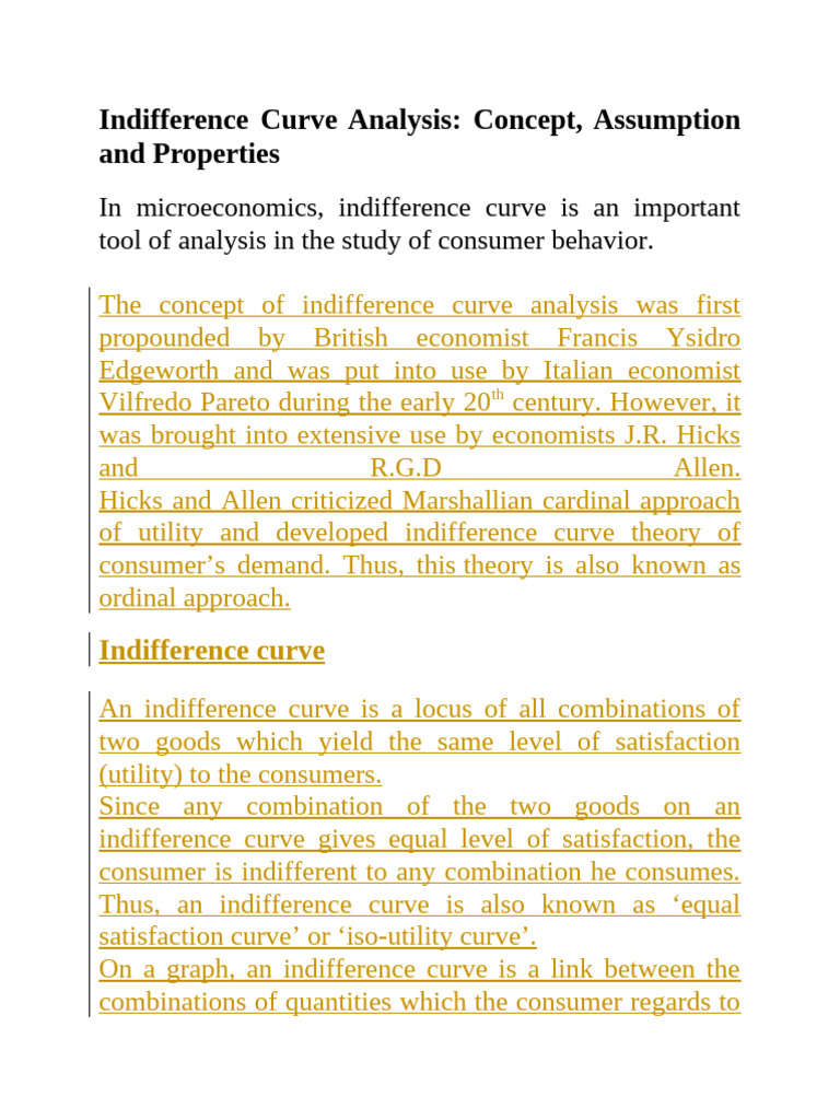 Indifference Curve Analysis | PDF | Utility | Economics
