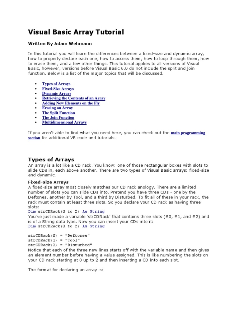 Visual Basic Array Tutorial Pdf Array Data Type String Computer Science 4434