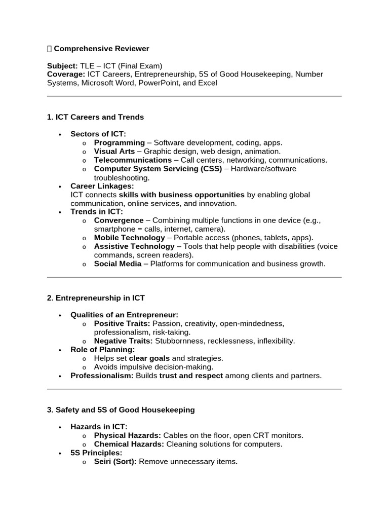 ICT Final Exam Reviewer Guide | PDF | Information And Communications ...