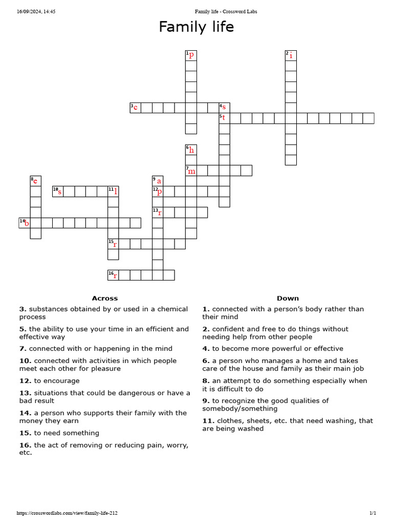 Family Life Crossword Puzzle | PDF | Chess | Chess Theory