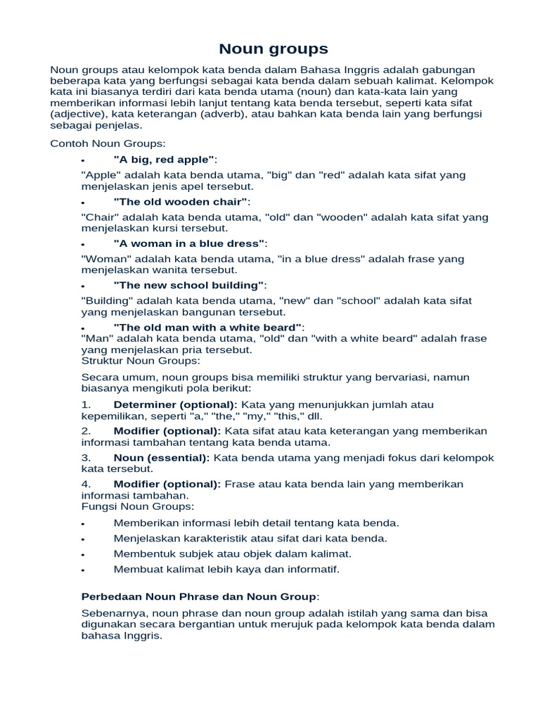 Pengertian dan Contoh Noun Groups | PDF