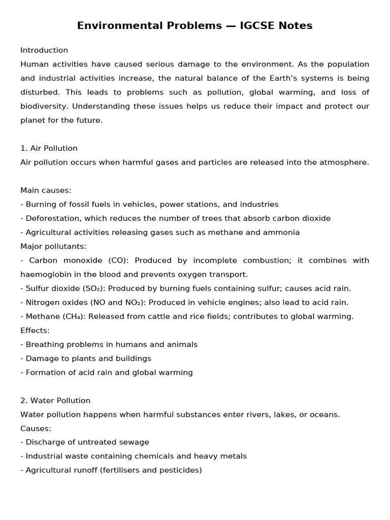 Environmental Problems IGCSE | PDF | Combustion | Water Pollution