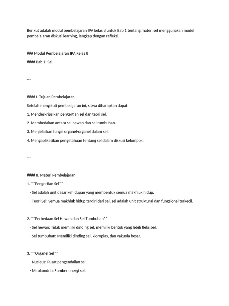 modul pembelajaran IPA kelas 8 tentang materi sel | PDF