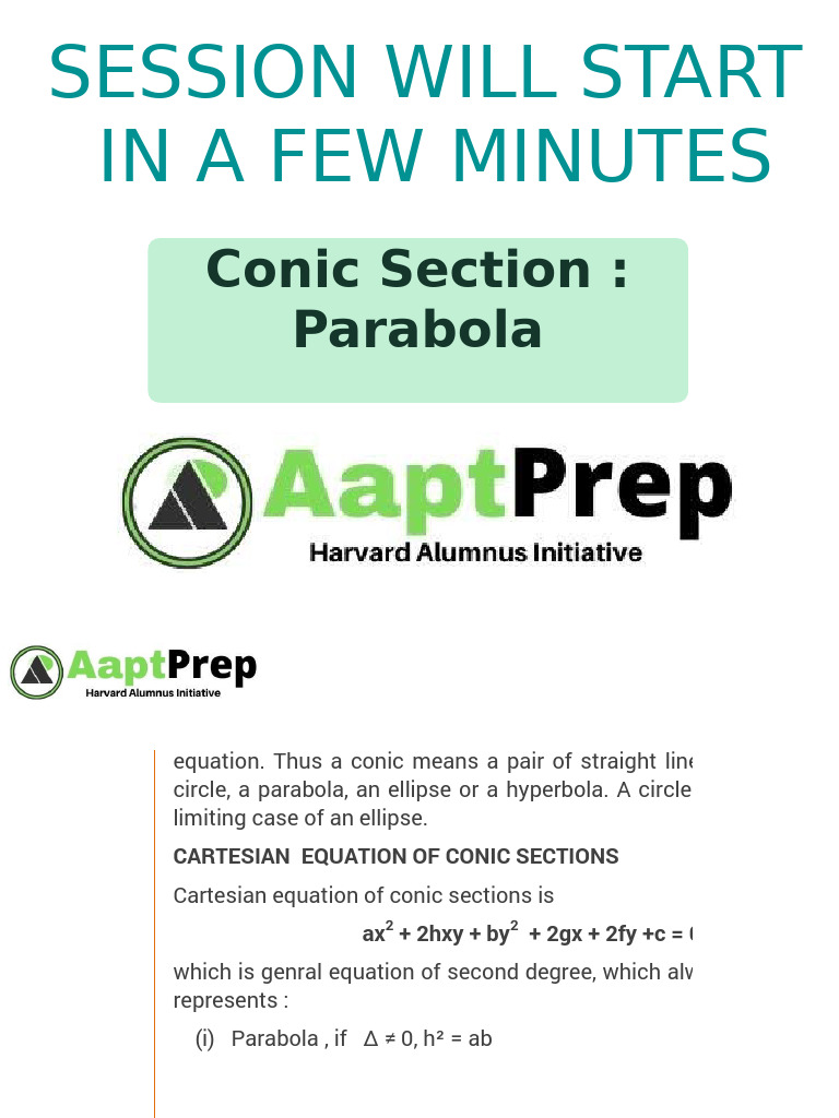 75 AaptPrep Conic Section: Parabola 9 | PDF | Ellipse | Mathematics