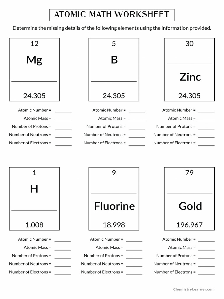 Atomic Math Worksheet Copy | PDF
